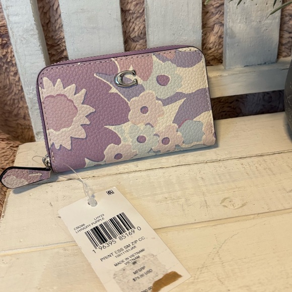 Coach | Bags | Coach Floral Purple And Cream Womens Wallet | Poshmark